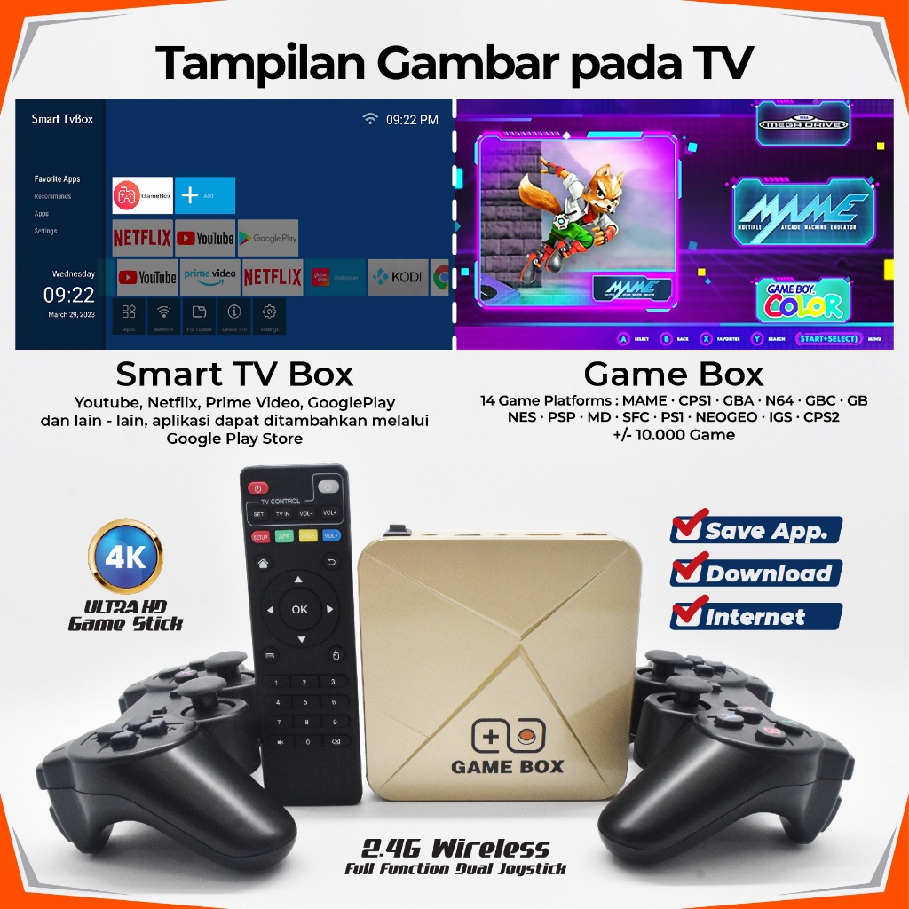 Jual Game box 4K Android Ultra HD Video Console Gamebox 50+ Emulator ...