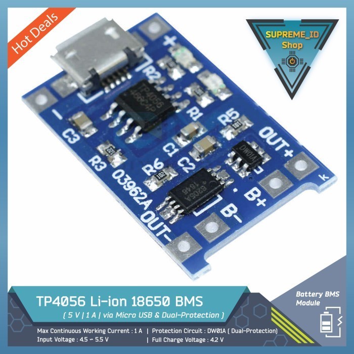 Jual TP4056 Li-ion Lithium BMS Charger Protection 18650 Battery version ...