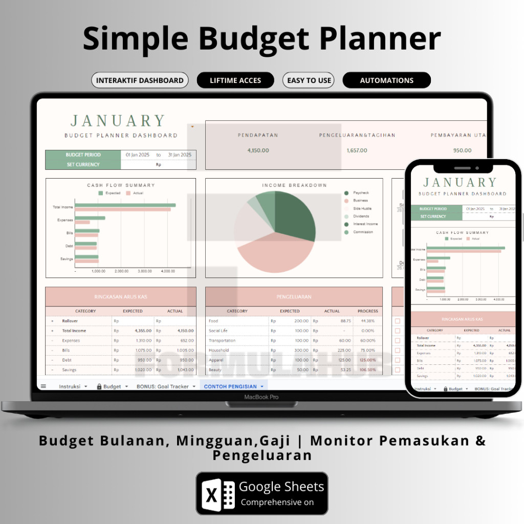 Jual (TM3) Budget Planner Google Sheets Monthly Budget Spreadsheet ...