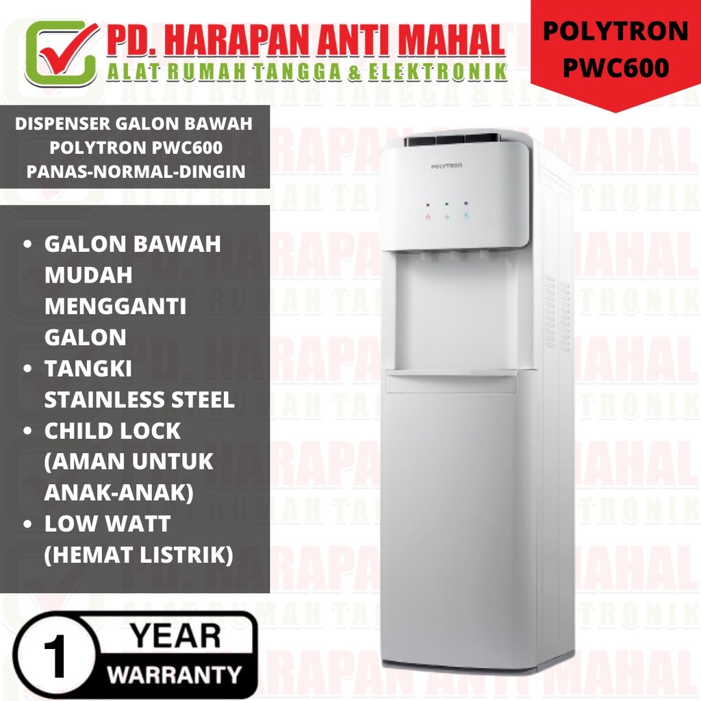 Jual POLYTRON PWC600 DISPENSER GALON BAWAH 3 KRAN / POLYTRON PWC 600 ...