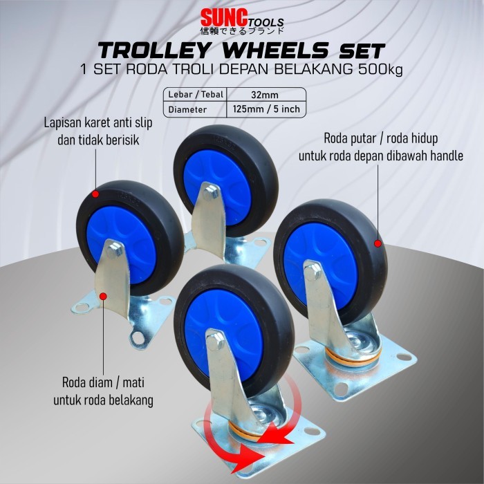 Jual Roda Troli 5 inci 500kg 1 Set Heavy Duty Roda Ban Troly Trolley ...