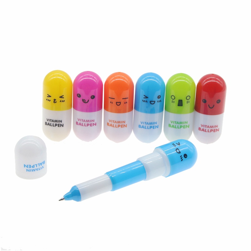 Jual 6pcs Cute Smiling Face Pill Ball Point Pen Novelty Stationery ...