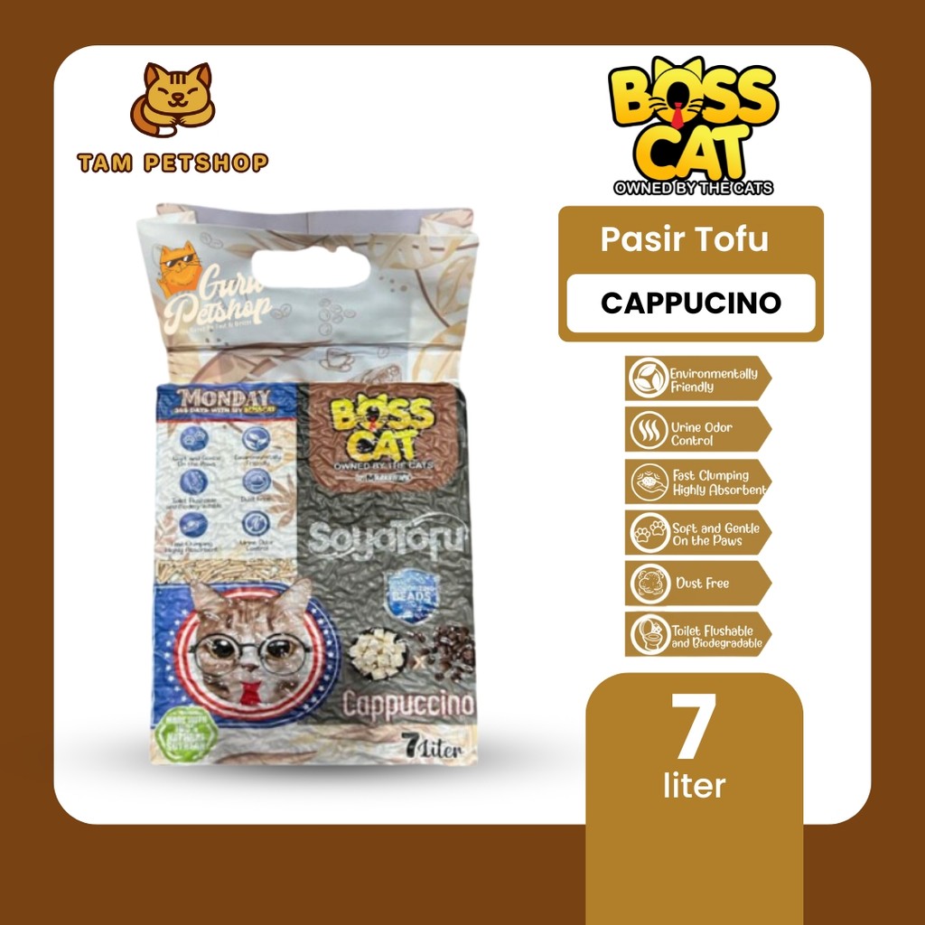 Jual Boss Cat Tofu Soya Pasir Kucing Gumpal Cat Litter CAPPUCCINO 7L ...