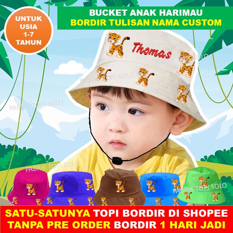Jual Topi Anak Tiger Bucket Anak Harimau dan Custom Bordir Nama Suka ...