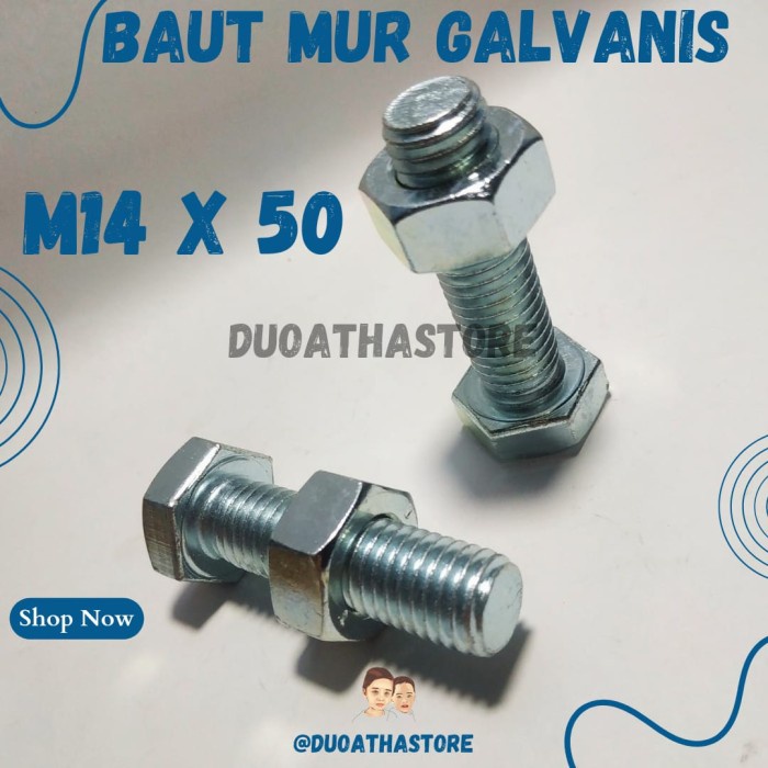Jual M14 X 50 BAUT MUR PUTIH M14x50 BMP M14 x 50mm HEX GALVANIS | Shopee Indonesia