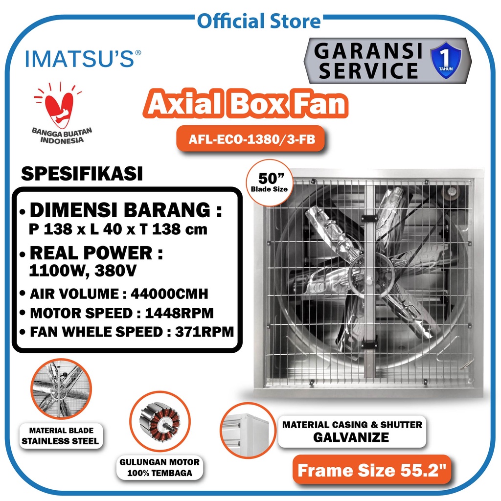 Jual Blower Exhaust Box Fan Kandang Ayam 50 Inch 380V 3 Phase Kipas Gudang | Shopee Indonesia