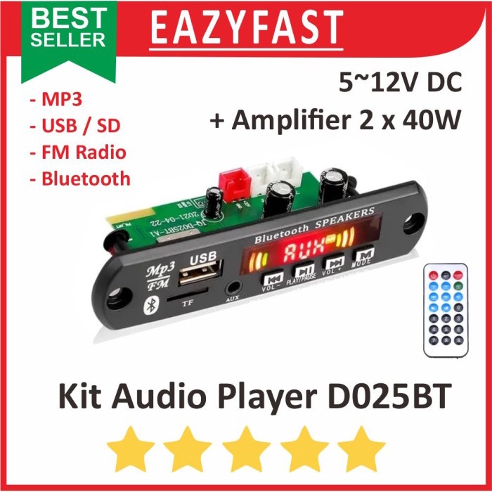 Jual Kit MP3 Audio Player D025BT Board USB BT Bluetooth FM Ampli ...