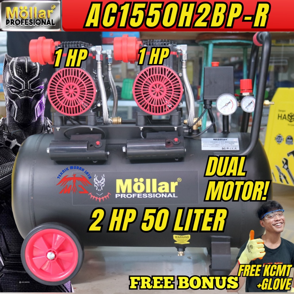 Jual MOLLAR 1550H2BP-R Kompresor BLACK PANTHER 2 HP 2 PK 2HP Compressor Oiless Silent 50 L 50 ...