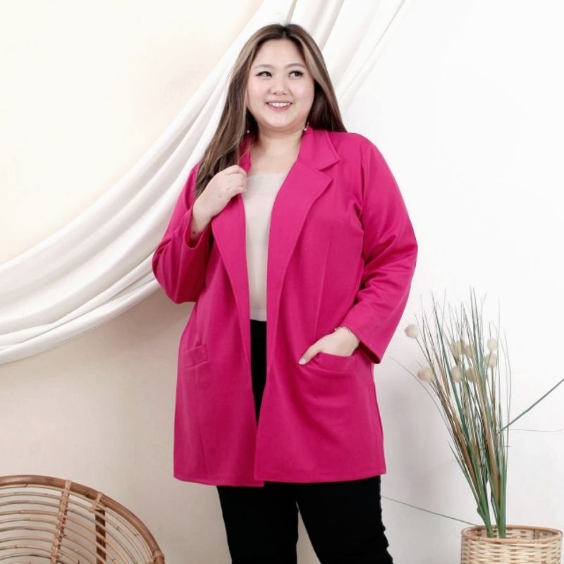 Jual LD JUMBO 120 130 170 XXL BAJU ATASAN LONG BLAZER OUTER KERJA WANITA RESMI SCUBA PREMIUM ...