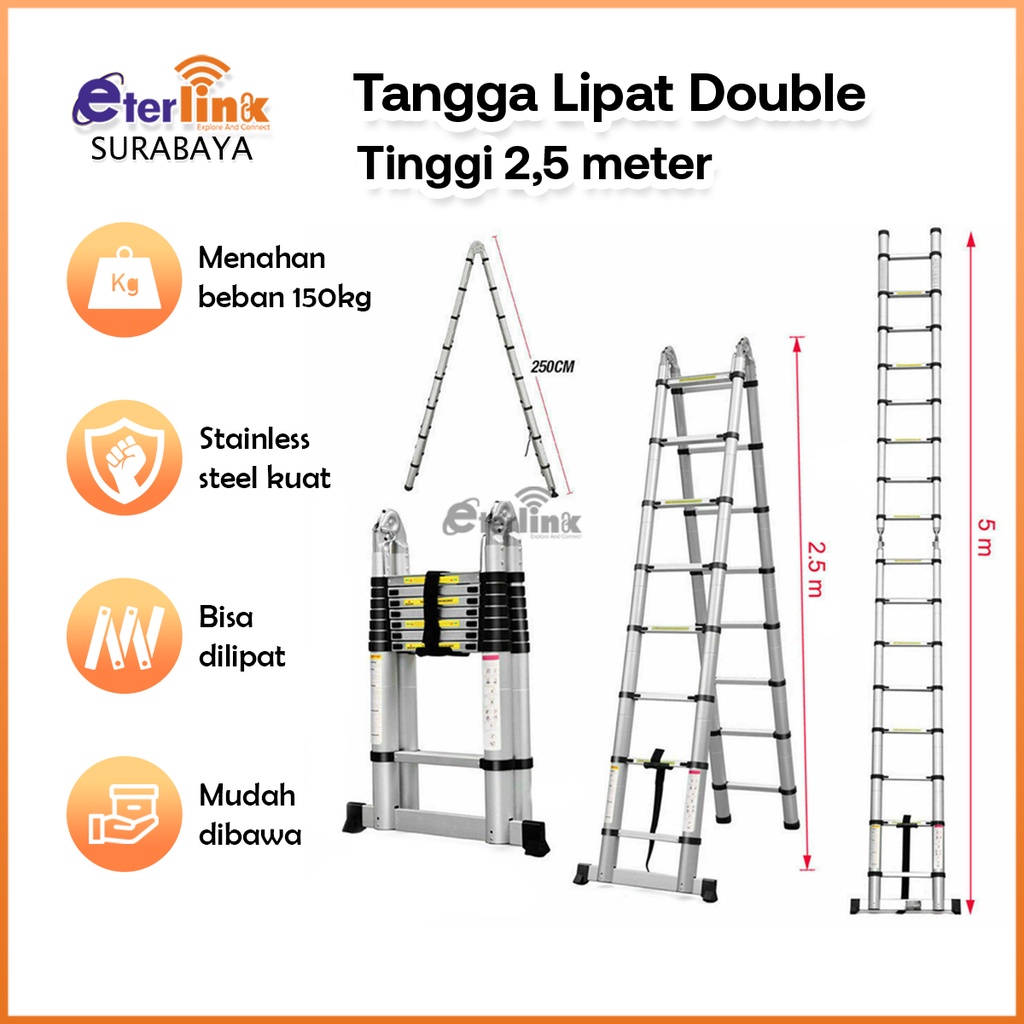 Jual [[ BISA ]] Tangga Lipat Teleskopik Aluminium 2.5 M Double Alat ...