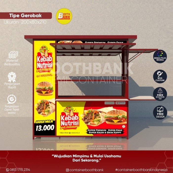 Jual Booth Gerobak Container Ukuran 200 x 80 Untuk Jualan Kebab ...