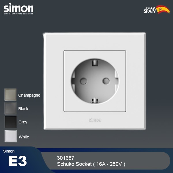 Jual Simon E3 Socket-Outlets Schuko Socket ( 16A - 250V ) 301687 ...