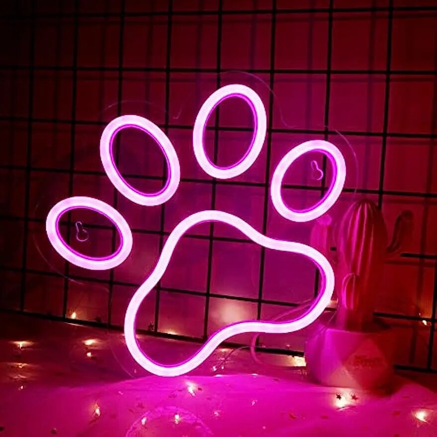 Jual Dog Paw Print Neon Sign - Dimmer Pink Led Neon Signs for Wall ...