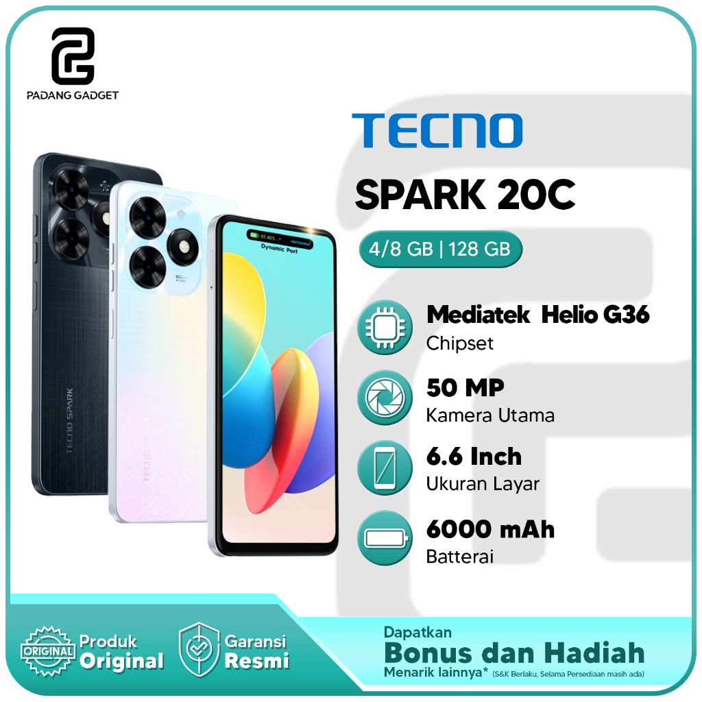 Jual TECNO SPARK 20C NFC – 4/8GB+128GB, Stereo Dual Speaker, Dynamic ...