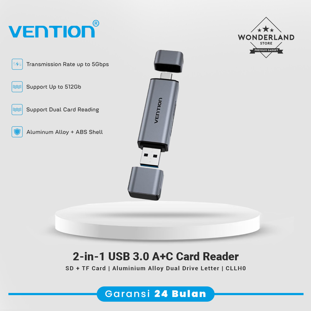 Jual Vention 2in1 Card Reader Micro SD Card Reader USB-A USB-C Memory ...