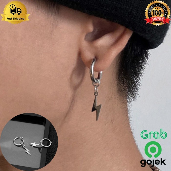 Jual Anting Jepit Magnet Tanpa Tindik / Anting Pria Tusuk Petir Kpop ...