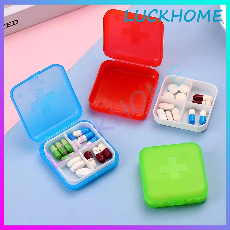 Jual Medicine Box Portable 4 Grid Kotak Obat Mini Transparant Kotak ...