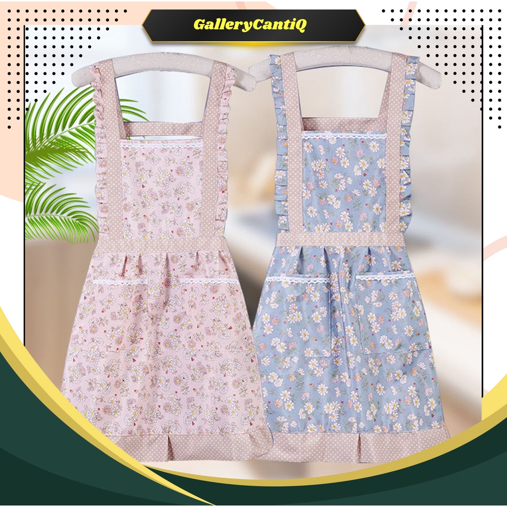 Jual GalleryCantiQ - Celemek Dapur Kain Motif Bunga Renda Apron Memasak ...