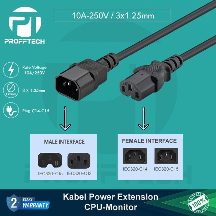 Jual Kabel Power CPU Extension male-female C15-C14 1.5m 2m 3m 5m ...
