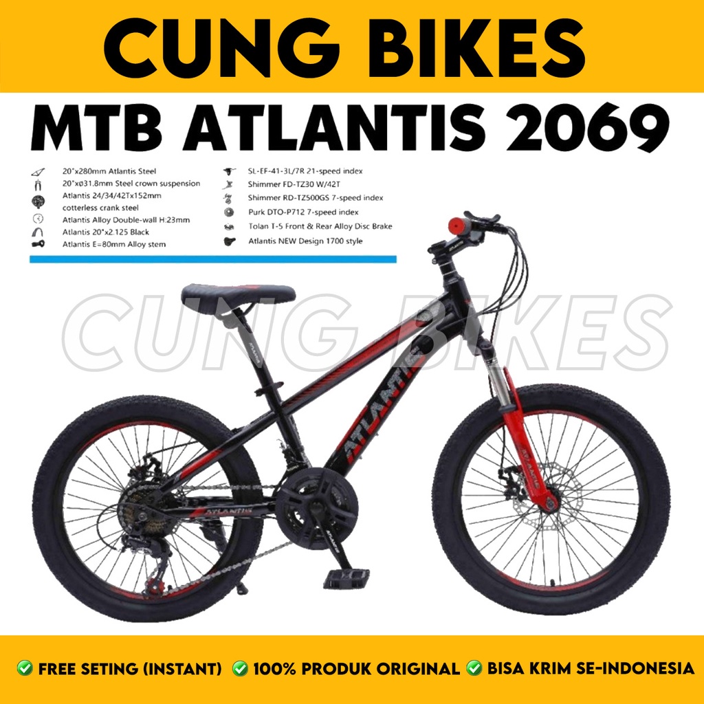 Jual Sepeda Gunung MTB Ukuran 20 Inch ATLANTIS 20 69 21 Speed Rem ...