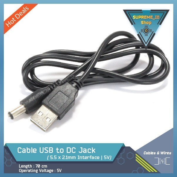 Jual Kabel Colokan Cable USB-A to DC Male Jack 5.5 x 2.1mm Connector ...