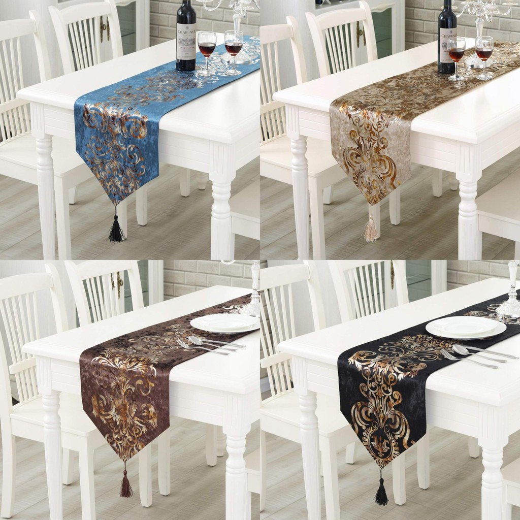 Jual Table Runner Taplak Meja Premium Velvet Gold Foil 160 / 210 / 250 ...