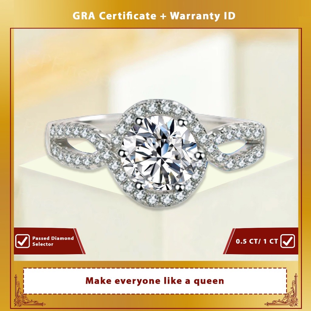 Jual Cincin Clara Ring 0.5CT/1CT Sertifikat GRA Permata Moissanite Lapis Emas 18K - Queen ...