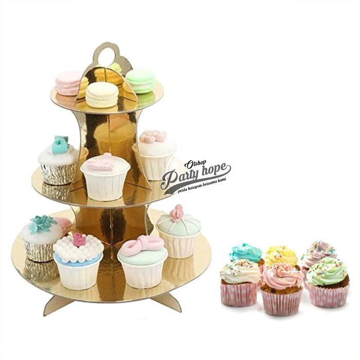Jual Stand Cake gold Polos / 3 Tier Cupcake Stand gold / standing cake ...