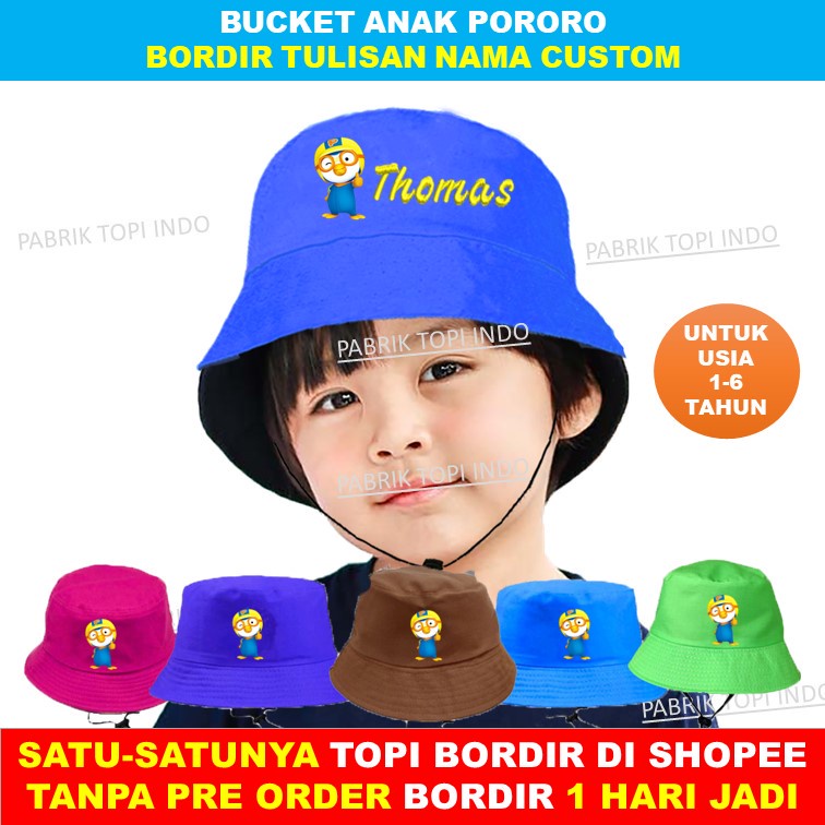 Jual Topi Pororo Pinguin Bucket Anak Pororo Penguin dan Bordir Nama ...