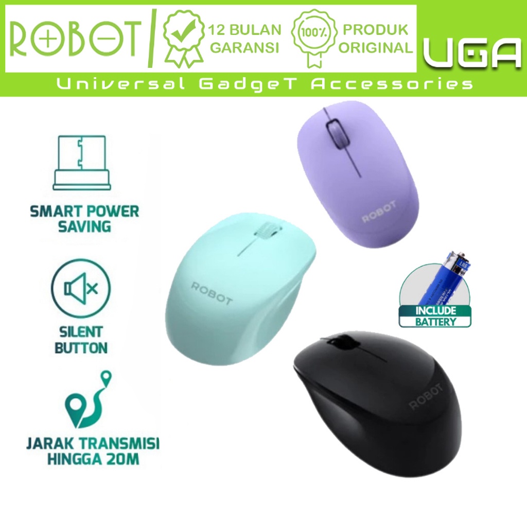 Jual Mouse Wireless Silent ROBOT M210S Optical Klik Ergonomis 2.4G ...