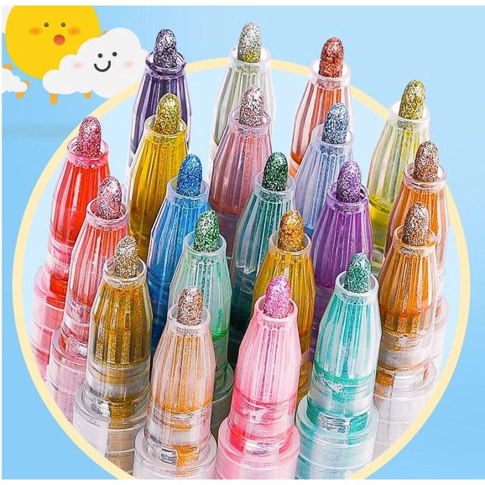 Jual Paint Spidol Marker Glitter Set Pena Gliter Outline Line Marker ...