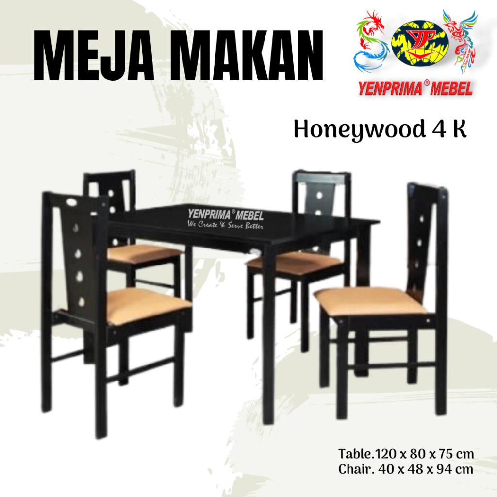 Jual Meja Makan Honeywood 4 Kursi / Meja Makan Kayu / Meja Makan / Meja ...
