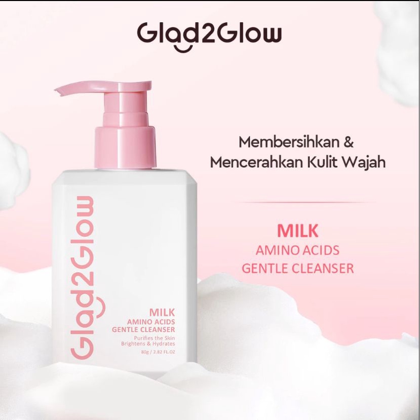 Jual Glad2Glow Milk Amino Acid Gentle Cleanser 80ml BPOM | Shopee Indonesia