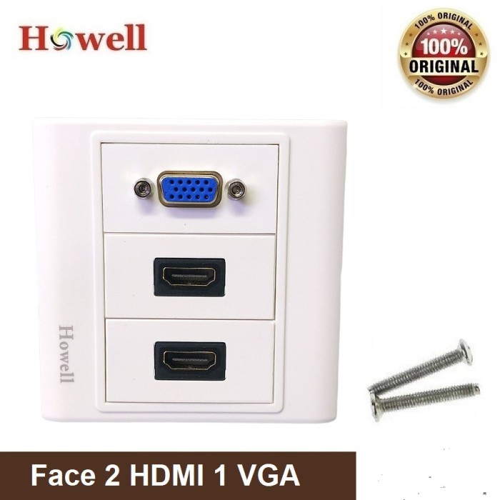 Jual Howell Wall Face Plate 3 in 1 Socket VGA + 2 hdmi,.Howell Wall ...