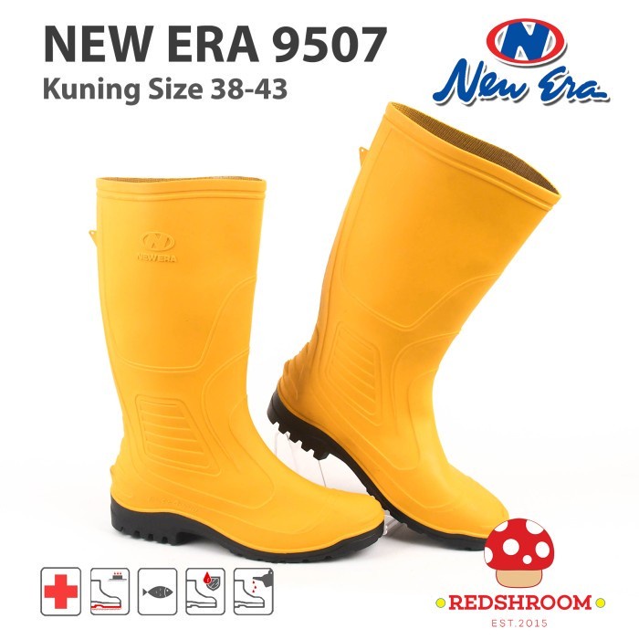 Jual Sepatu Boot Tinggi New Era 9507 Kuning Boots Karet Lokal Anti Air ...