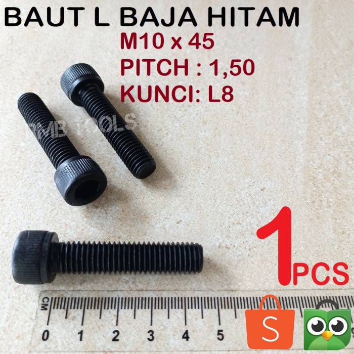 Jual M10x45 BAUT L BAJA HITAM GRADE 12.9 SOCKET CAP SCREW FT M10 ...