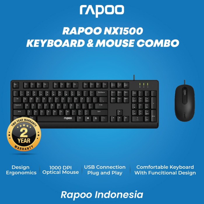 Jual Keyboard Mouse - Rapoo NX1500 Wired Optical Mouse & Keyboard | Shopee Indonesia