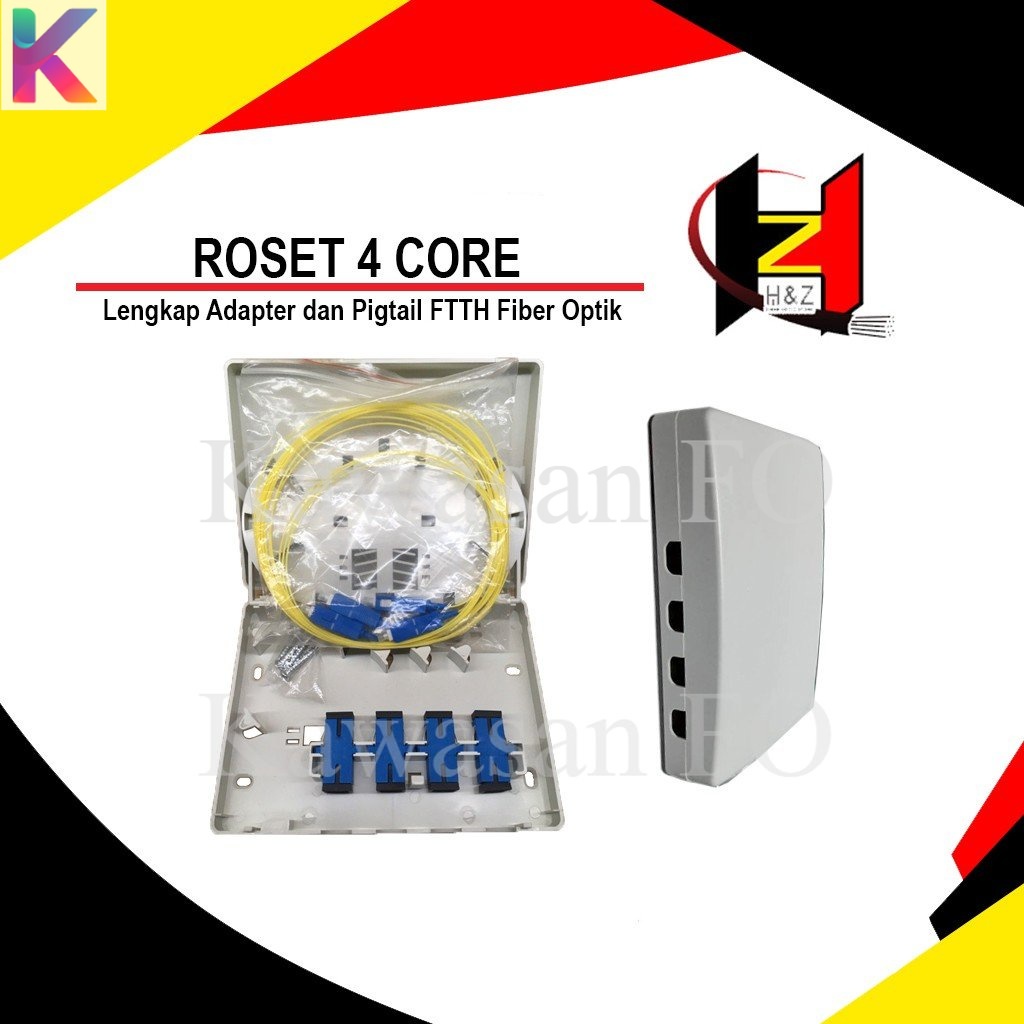 Jual Roset 4 core/odp 4core lengkap adapter dan pigtail FTTH fiber ...