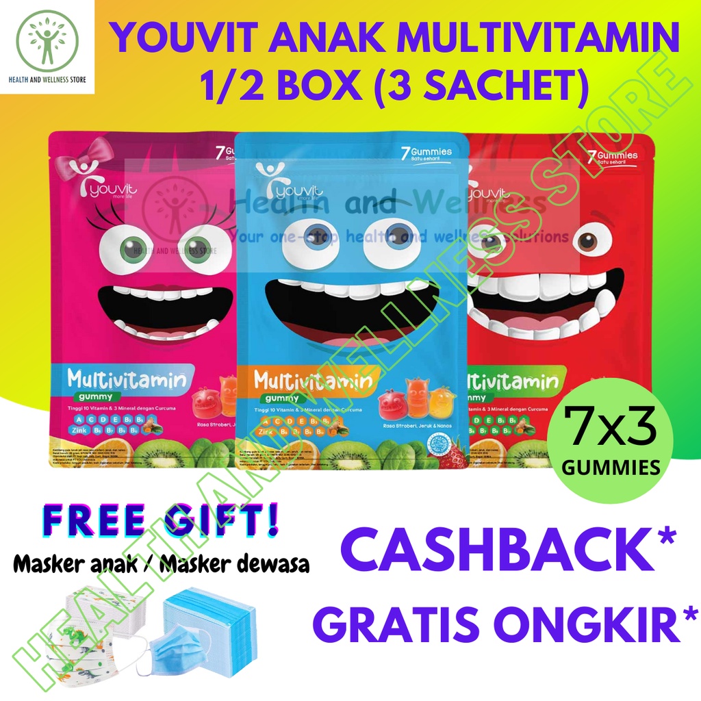 Jual YOUVIT MULTIVITAMIN ANAK 1/2 BOX 21 GUMMY 3 SACHET TABLET KIDS VITAMIN | Shopee Indonesia