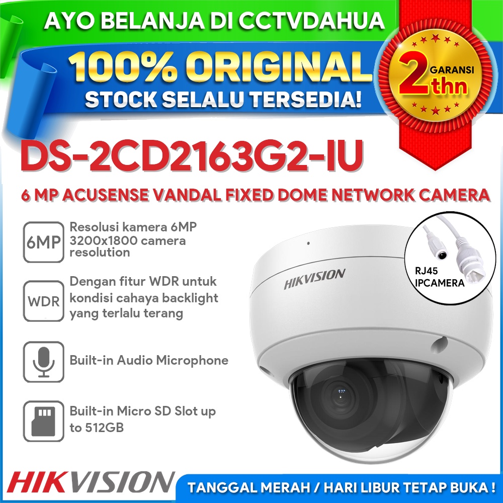 Jual HIKVISION DS-2CD2163G2-IU 6MP ACUSENSE VANDAL FIXED DOME IP CAMERA | Shopee Indonesia