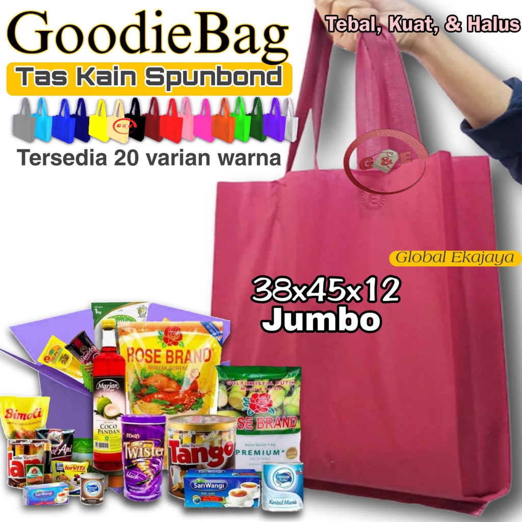 Jual Jumbo Tas Kain Spunbond Uk 38x45x10 cm Goodie bag Totebag Kantong ...