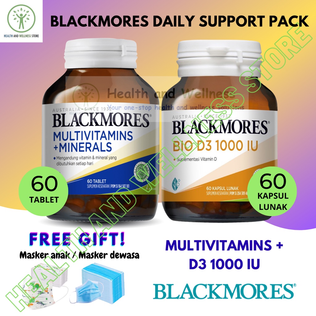 Jual Blackmores Multivitamins Minerals 60 Tablet Dan Vitamin Bio D3 1000 IU 60 Kapsul Lunak ...