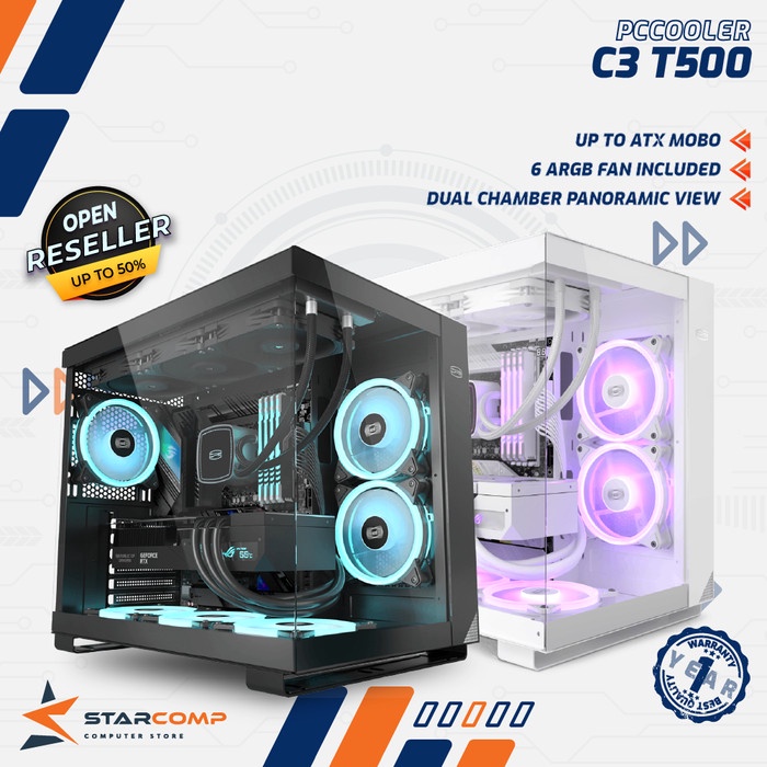 Jual PCCOOLER C3 T500 ATX Include 3 ARGB FAN Tempered Glass Casing PC ...