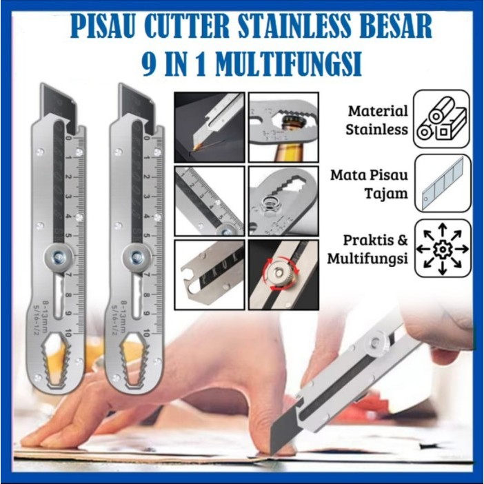 Jual SS3 9 In 1 Cutter Karter Carter Stainless Besar Penggaris Besi 10 ...
