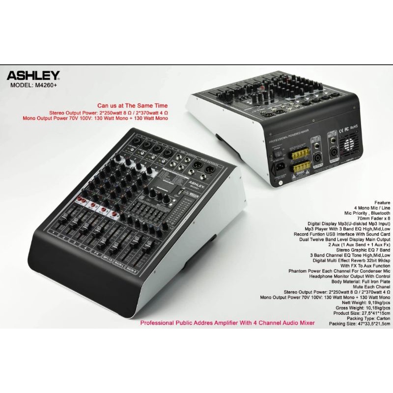 Jual Professional power mixer Ashley 4 channel M4260+ M 4260+ bluetooth ...