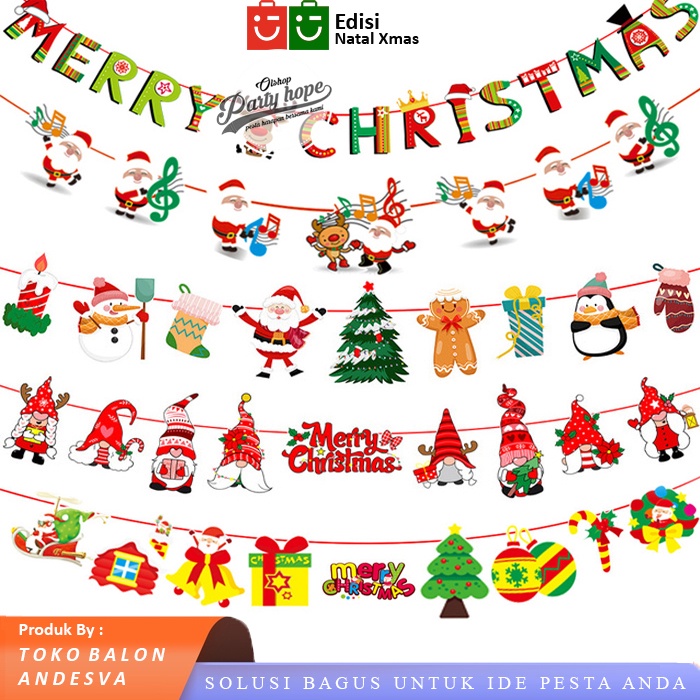 Jual Bunting Flag Natal / Banner Ornamen Natal / Banner ornamen Pohon ...