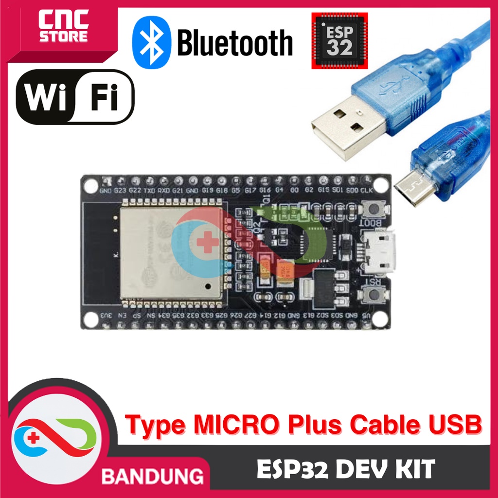 Jual ESP32 ESP-32 DOIT WIFI BLUETOOTH IOT ESP-32S DEVELOPMENT BOARD 38 PIN PLUS KABEL DATA MICRO ...