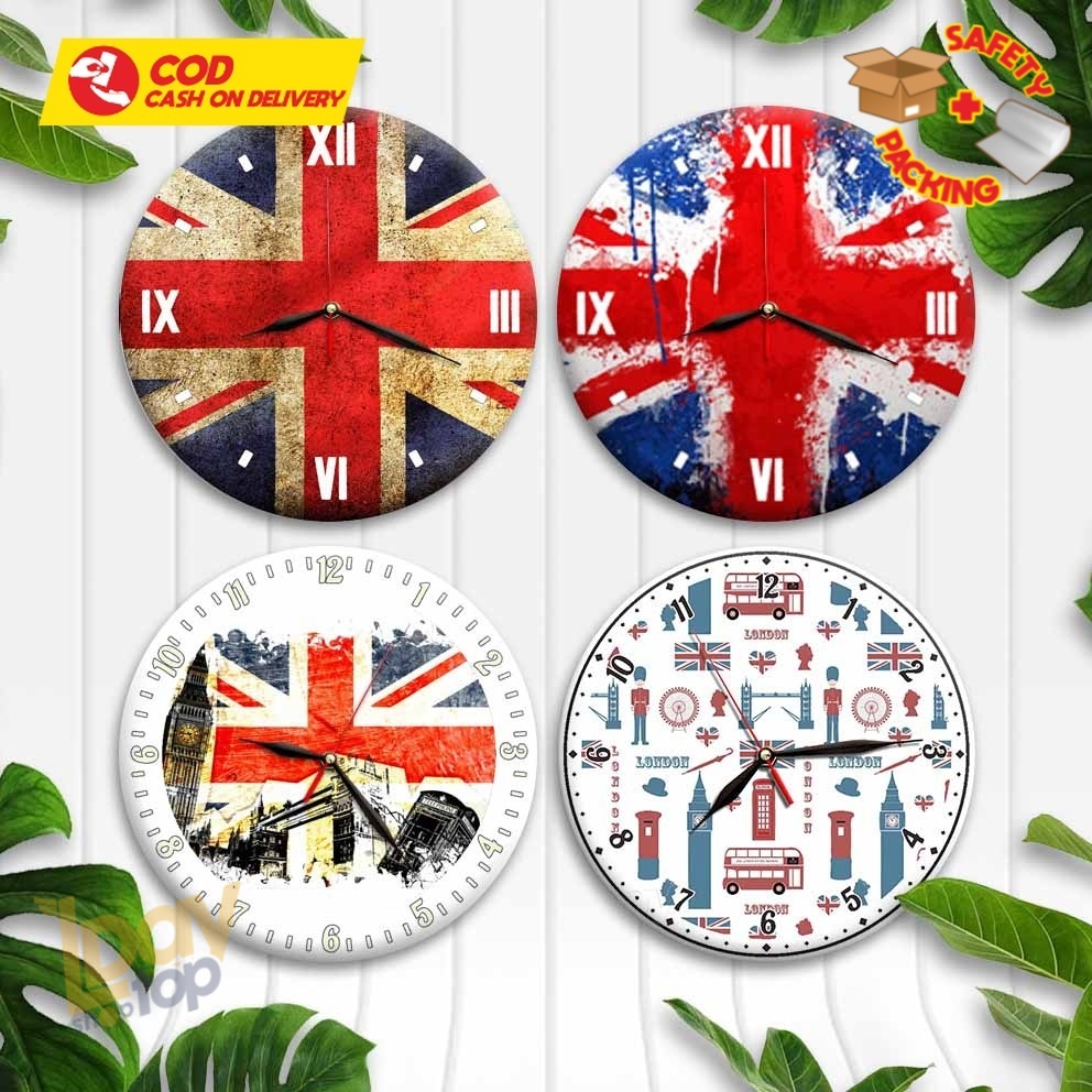 Jual Jam Dinding Kayu MDF Bendera Inggris Britain Union Jack Flag ...