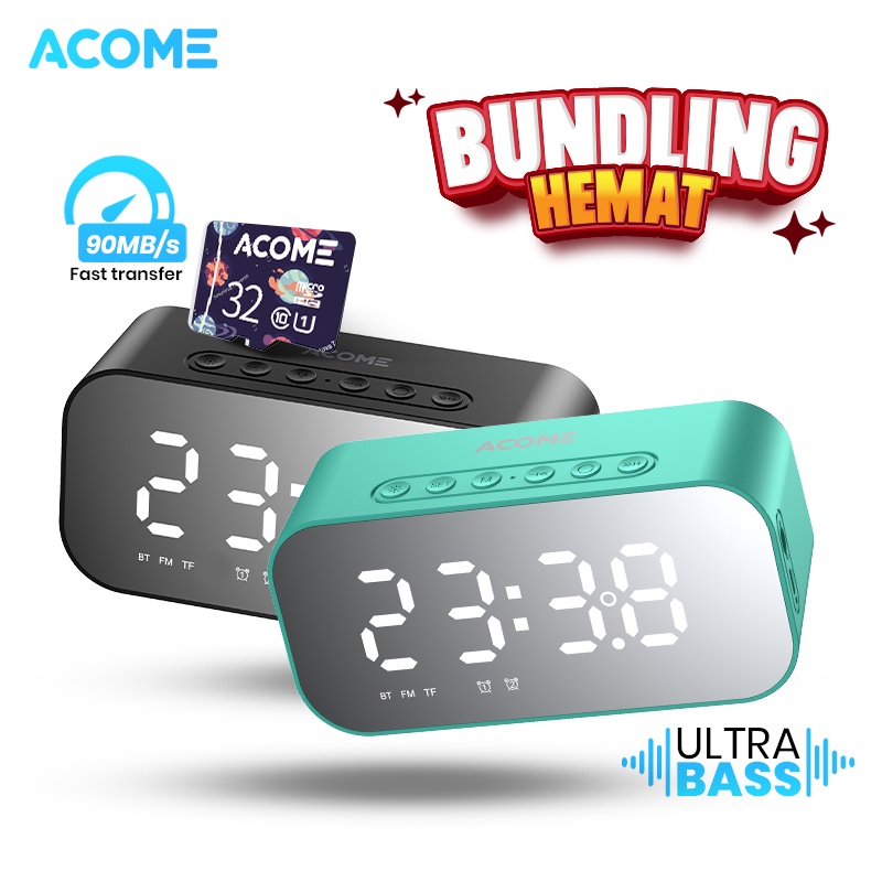 Jual Acome Speaker Bluetooth 5.0 Jam Alarm LED Display Ultra Bass A5 Black/Blue - Garansi Resmi ...