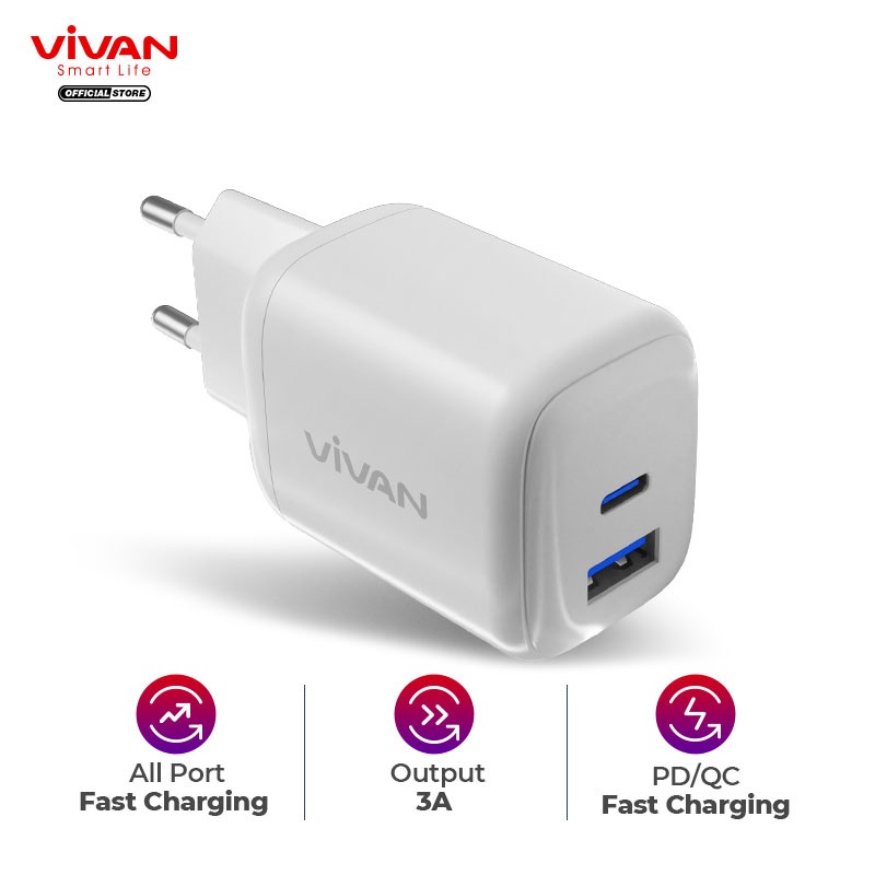 Jual VIVAN Charger GaN01S 45W 3A 2 Output PD QC3.0 QC4.0 Port Quick ...